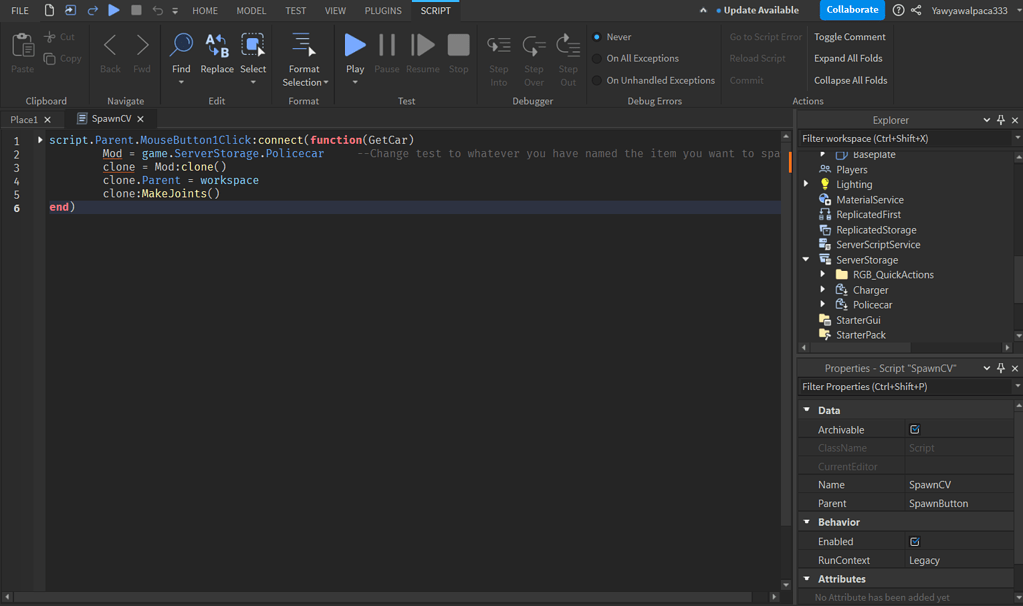 Help needed with car spawner - Scripting Support - Developer Forum | Roblox