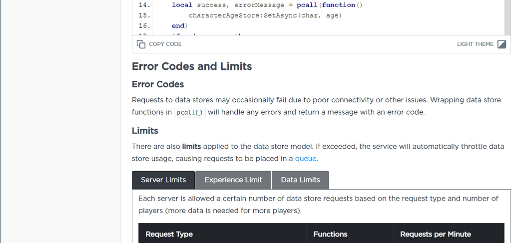Datastore Errors & Limits page missing - Documentation Issues - Developer Forum | Roblox