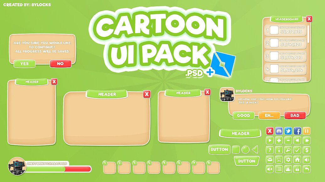 FREE! Full Game Cartoon UI Pack V2! {PSD & ROBLOX FILE} - Community ...