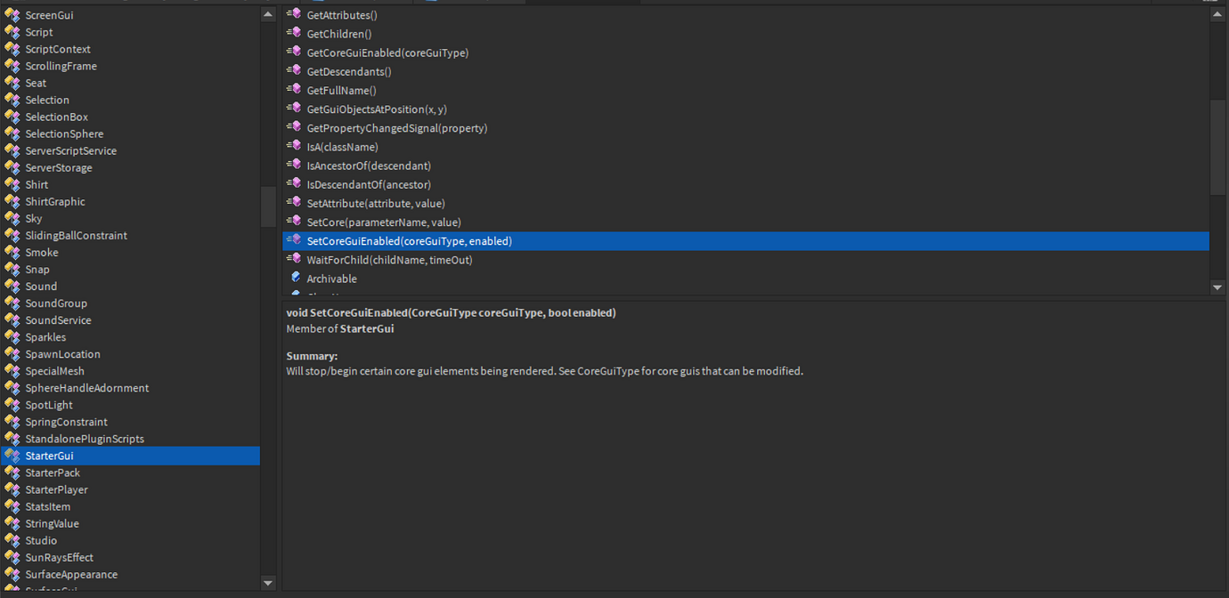 StarterGui:SetCoreGuiEnabled(Enum.CoreGuiType.All, false) is giving me a syntax error ...