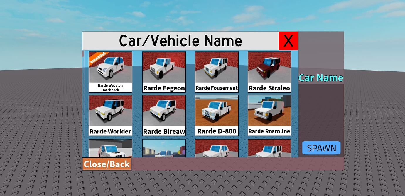 Car Spawner UI Design - Art Design Support - Developer Forum | Roblox