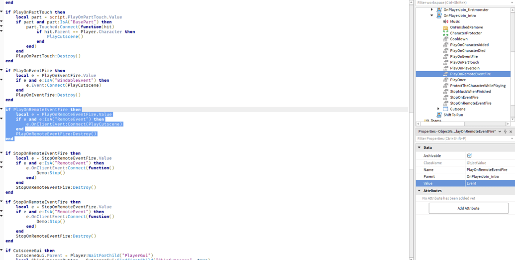 Help with BindableEvents (Play A cutscene when Play button is pressed) - Scripting Support ...
