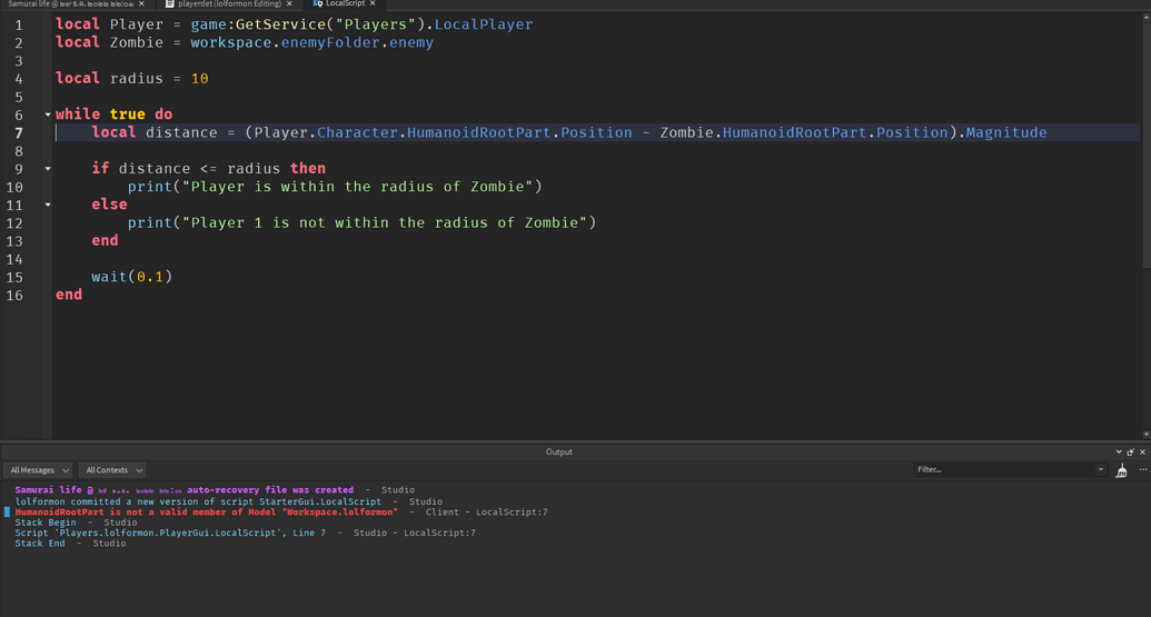 Zombie player detecting range! - Scripting Support - Developer Forum | Roblox