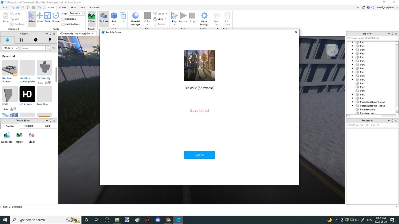 Unable to publish or overwrite certain games - Studio Bugs - Developer ...