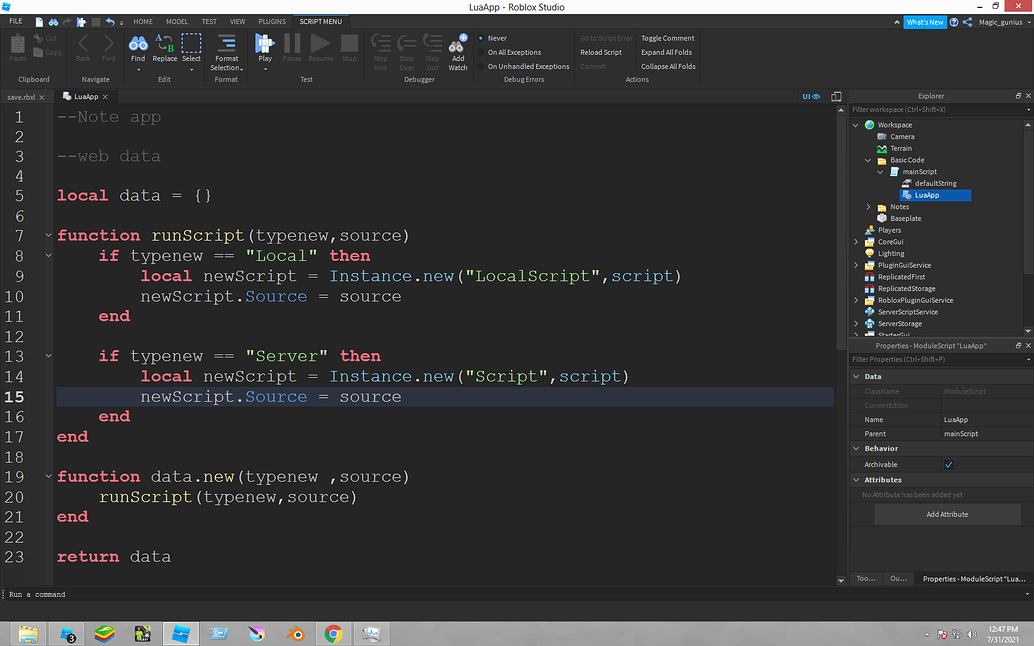 Script.Source not executing? - Scripting Support - Developer Forum | Roblox