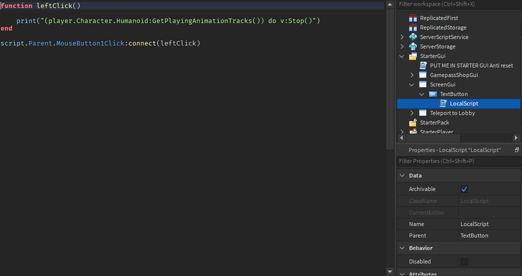GUI stop animation button not working - Scripting Support - Developer ...