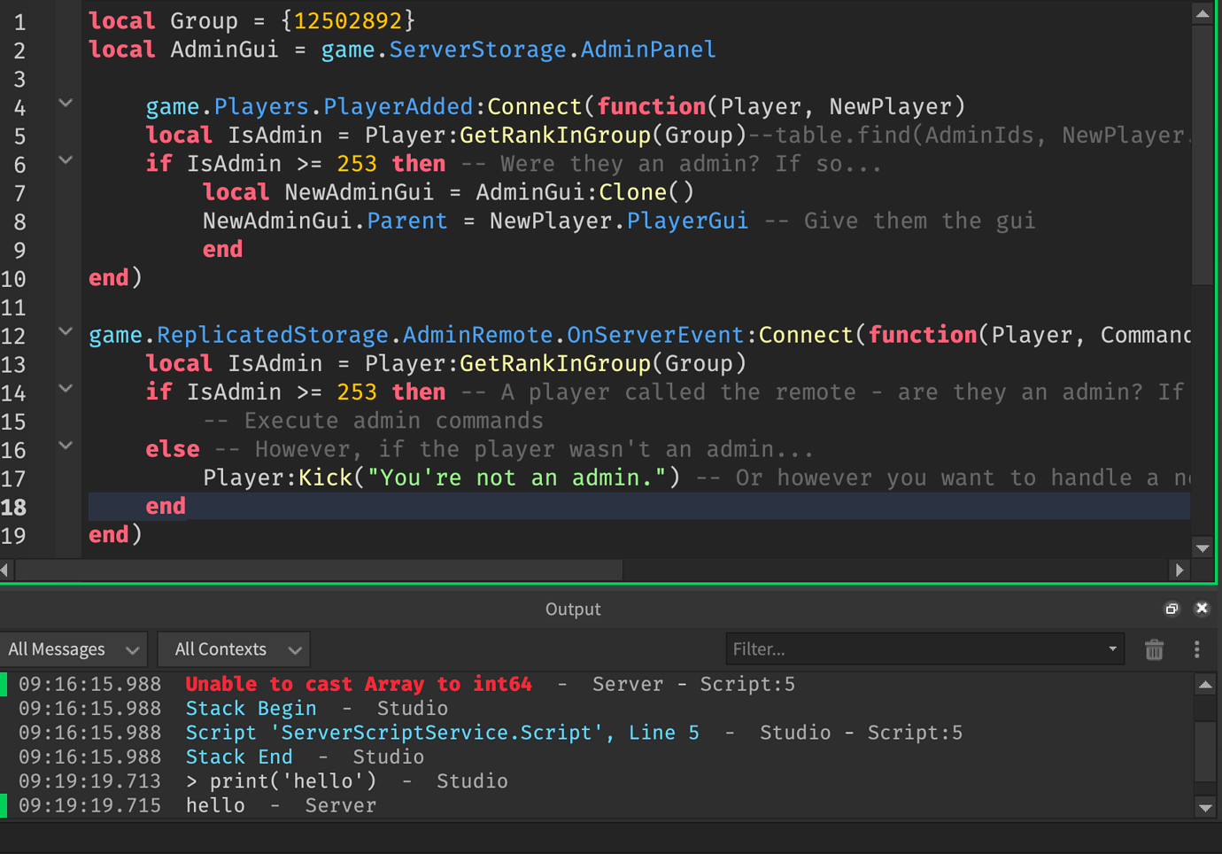 Unable To Cast Array To Int64 Scripting Support Developer Forum Roblox