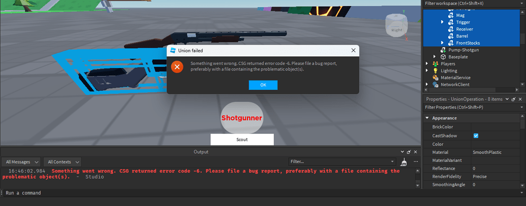 How do I fix "CSG returned error code -6." error thing? - Building ...