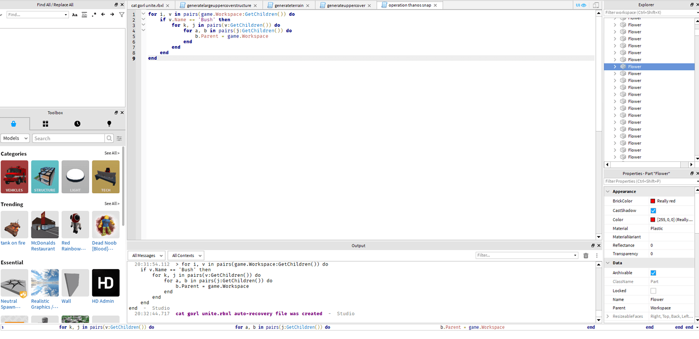 How can I ungroup all of the models in the folders, parent them to workspace, and then delete ...