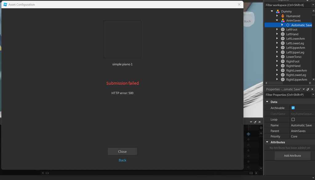 Uploading Animations HTTP error 500 & 442 - Art Design Support - Developer Forum | Roblox