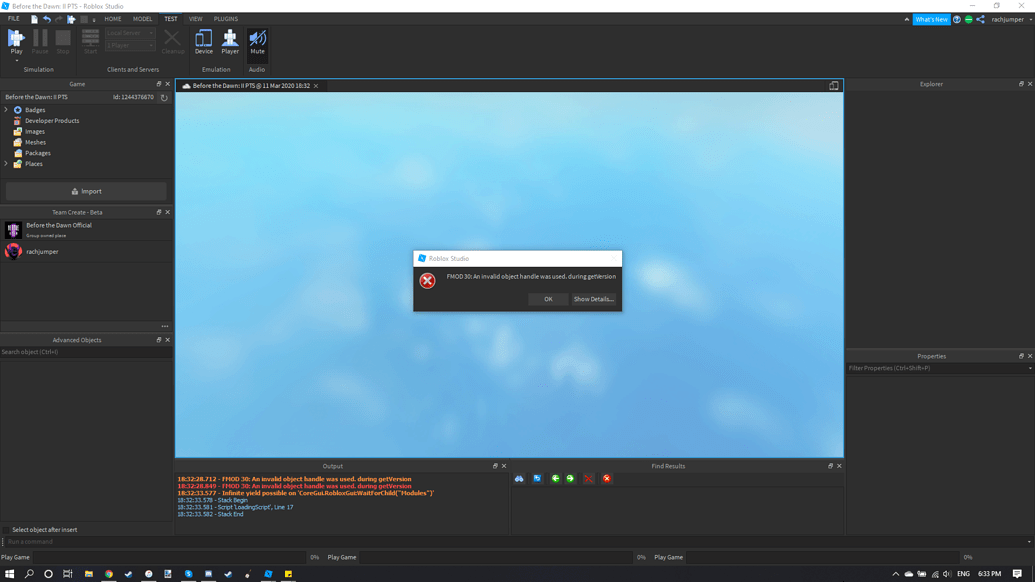 "FMOD 30: Invalid object handle was used. during getVersion" - Studio ...