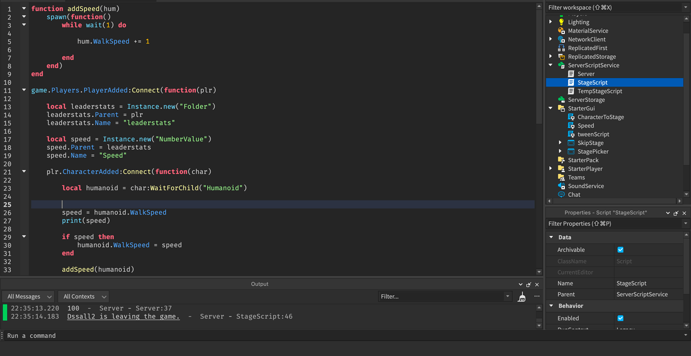 Does not change the speed in leaderstats, although in print changes! - Scripting Support ...