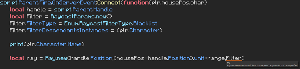 Raycast Params not working and giving strange warning - Scripting Support - Developer Forum | Roblox