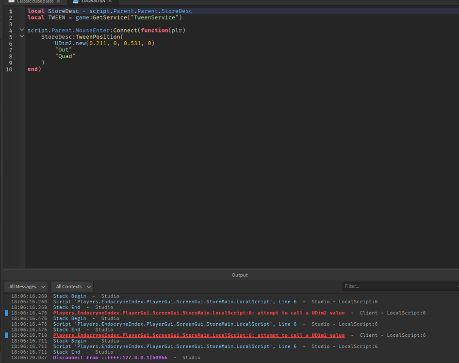 "Attempt to call a UDim2 value" error - Scripting Support - Developer Forum | Roblox