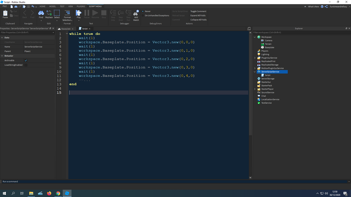 How To Make A Loop Where The Position Of A Part Will Move Over Time Scripting Support