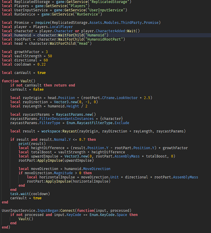 Trouble with vaulting system - Scripting Support - Developer Forum | Roblox