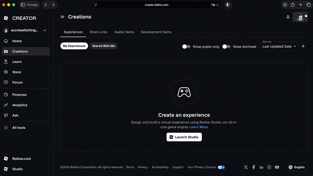 Bug with account switching on Creator Hub - Roblox Application and ...