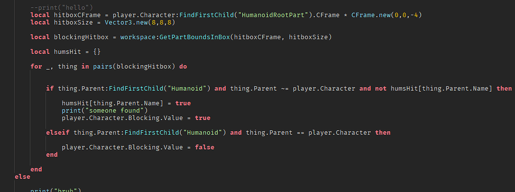 Checking if another player is in or out of hitbox - Scripting Support - Developer Forum | Roblox