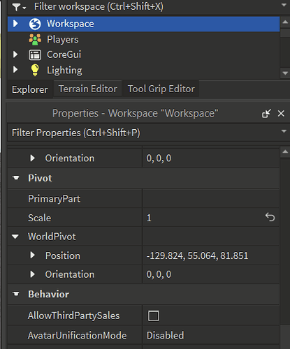 Workspace's property 'AvatarUnificationMode' is nowhere to be found ...