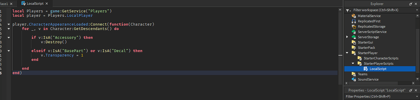 Why aren't some parts of my character turning invisible? - Scripting Support - Developer Forum ...