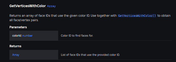 Incorrect information on GetVerticesWithColor method on the EditableMesh page - Documentation ...
