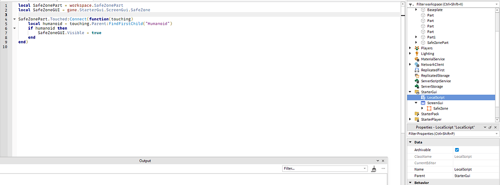 When touching safe zone GUI not popping up - Scripting Support - Developer Forum | Roblox