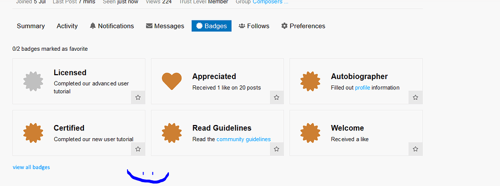 "View all badges" button in the badges section of profile - Forum ...