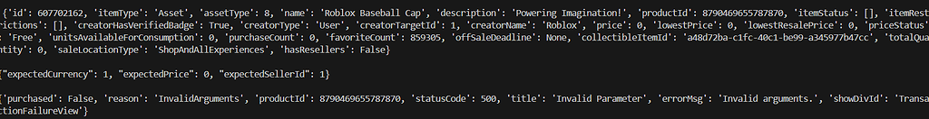 Purchasing items with a collectibleItemId from API endpoint gives InvalidArguments error ...