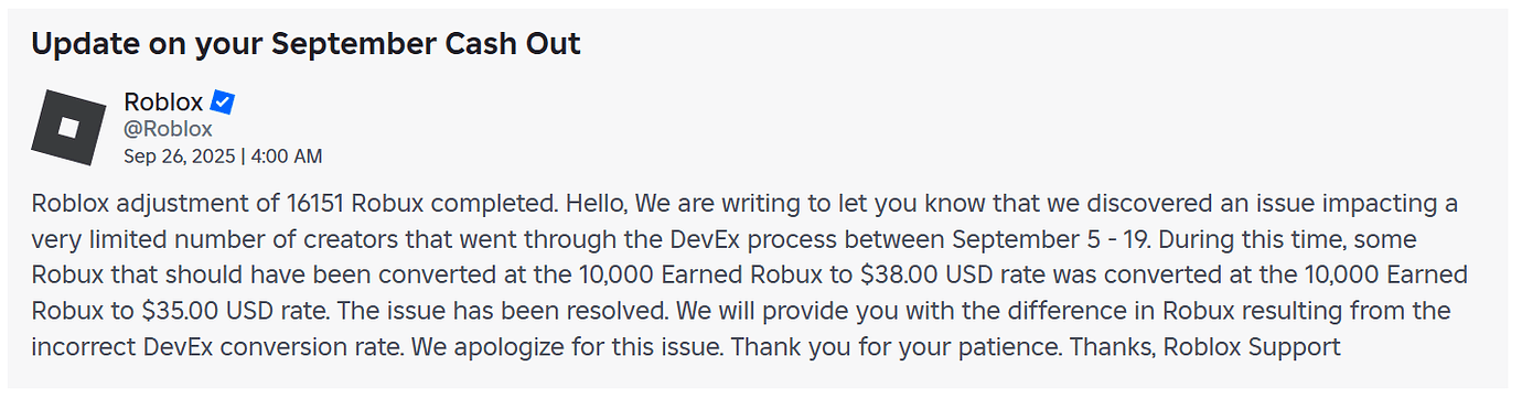 Robux being exchanged at the old rate despite being earned after ...