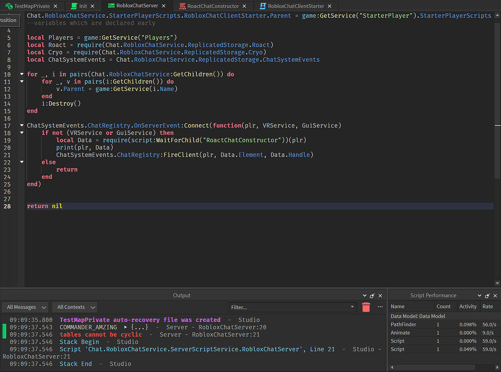 Getting some sort of cyclic error, having trouble debugging it - Scripting Support - Developer ...