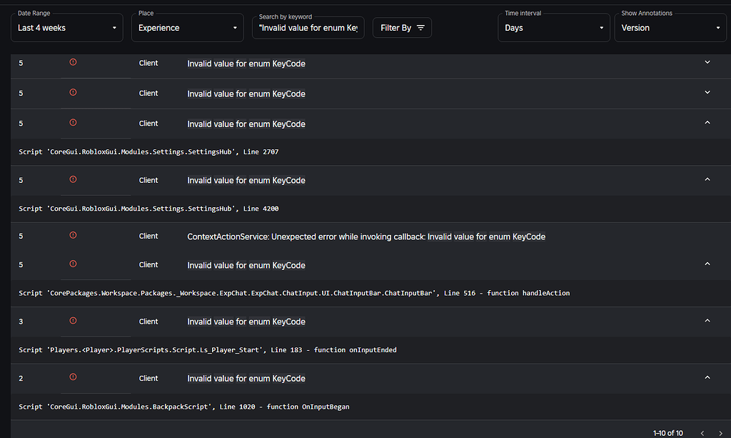 Error report of "Invalid value for enum KeyCode" - Engine Bugs - Developer Forum | Roblox