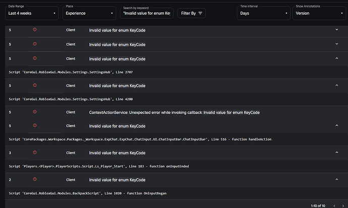 Error report of "Invalid value for enum KeyCode" - Engine Bugs - Developer Forum | Roblox