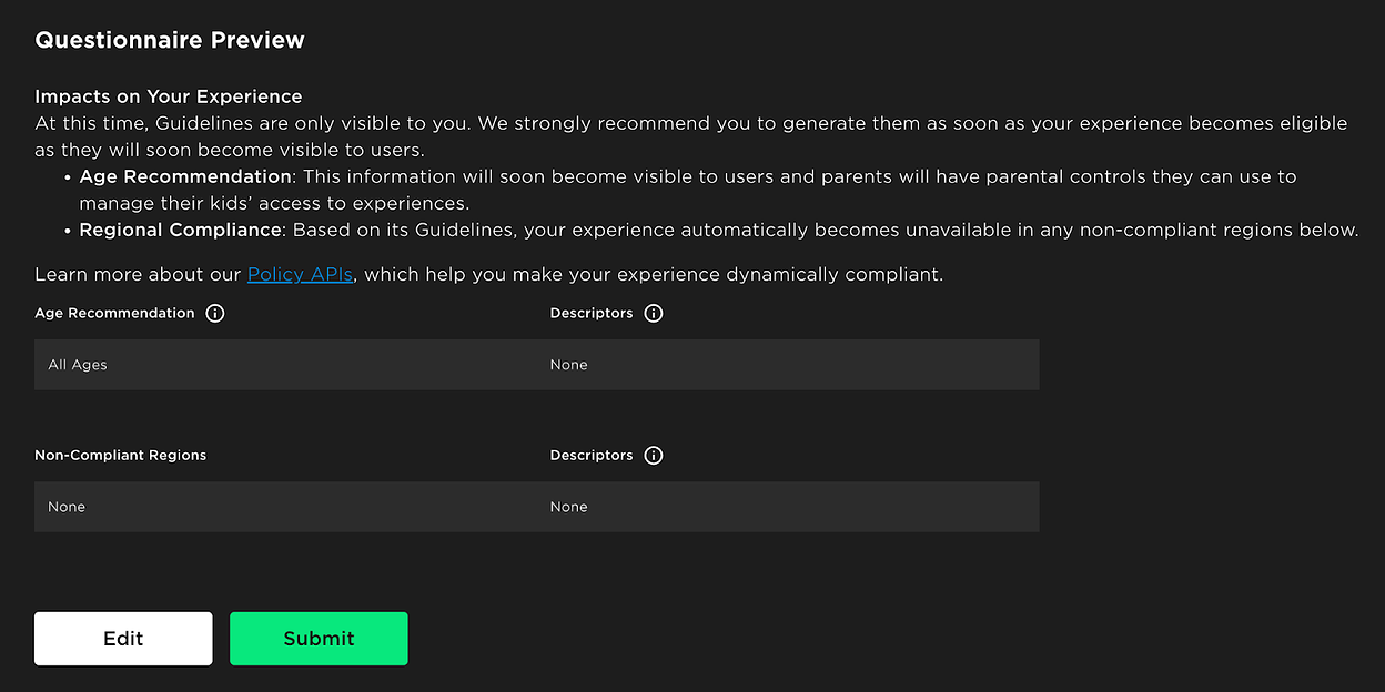 Experience Questionnaire Update - Age Recommendation Preview ...