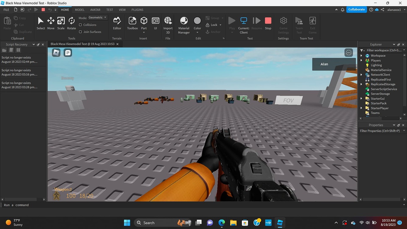 Viewmodel Animations Not Working - Scripting Support - Developer Forum | Roblox