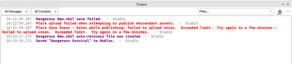 Error when trying to save a game with many parts/unions - Studio Bugs - Developer Forum | Roblox