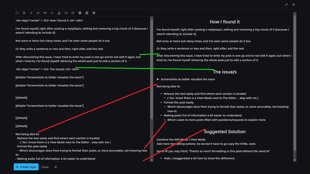 Combine the Editor Mode and View Mode in the forum post/text editor - Forum Features - Developer ...