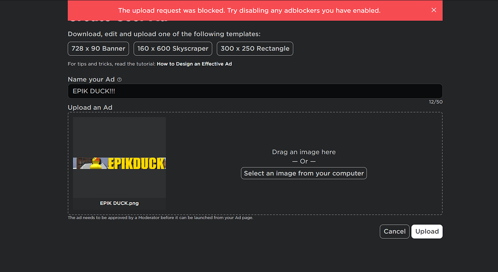 Can't post advertisement - Art Design Support - Developer Forum | Roblox