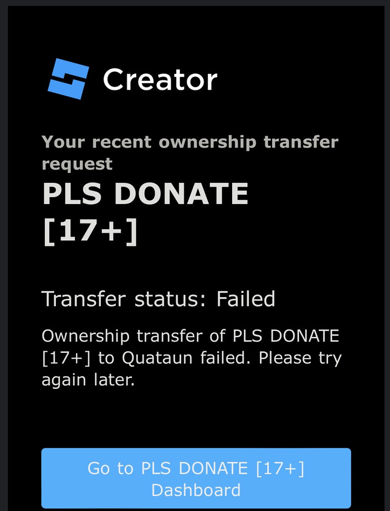 Group Ownership Transfer Failing - Creator Hub (create.roblox.com) Bugs ...