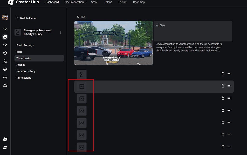 Thumbnail previews not showing in the configure page - Roblox Application and Website Bugs ...