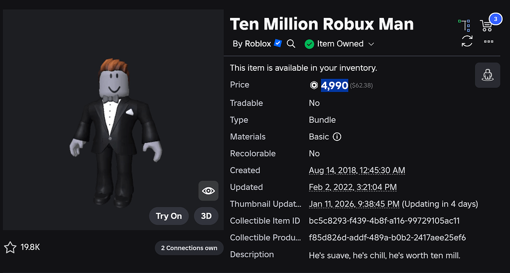 Ten Million Robux Man bundle is incorrectly priced - Catalog Asset Bugs ...