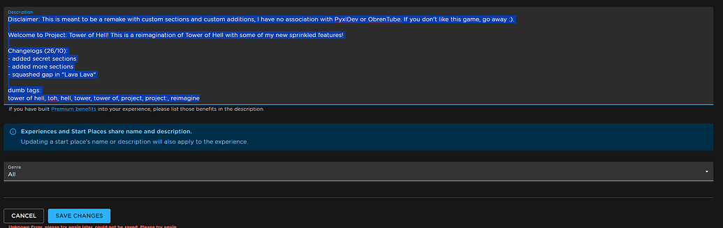 Game description is getting moderated even though I didn't change it - Platform Usage Support ...