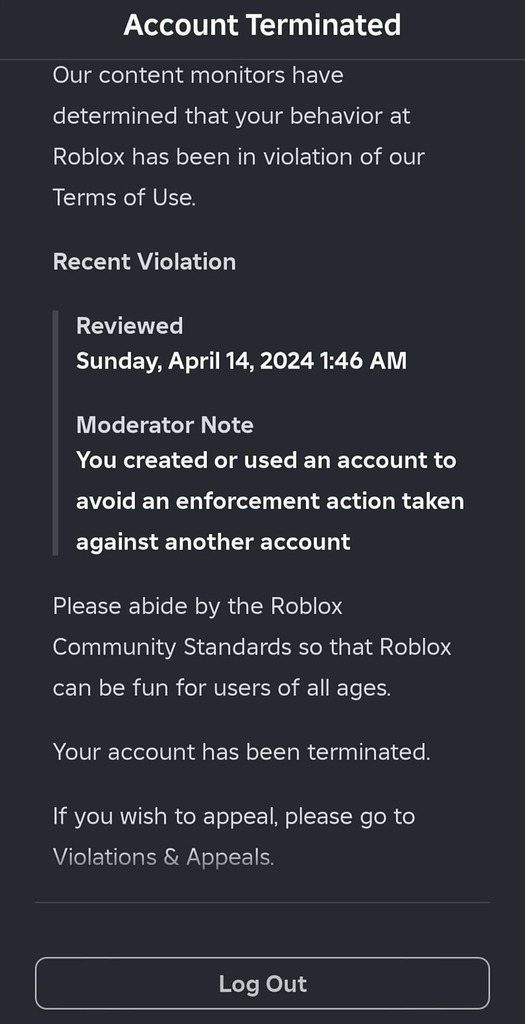 Unfair terminations with "moderation date" one year ago - Roblox ...