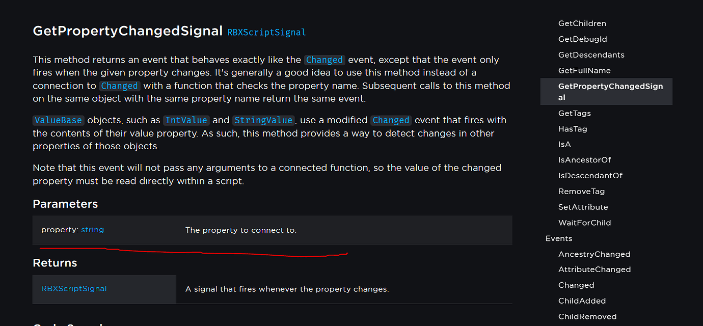 GetPropertyChangedSignal() does not work - Scripting Support - Developer Forum | Roblox