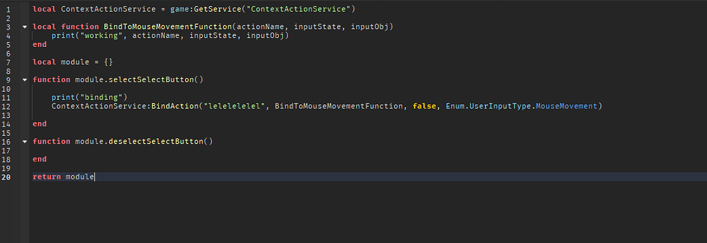 ContextActionService BindAction MouseMovement not working - Scripting Support - Developer Forum ...