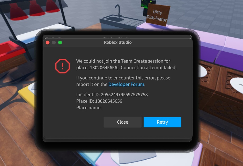 Unreasonable amount of error windows for connecting to Team Create on MacOS - Studio Bugs ...