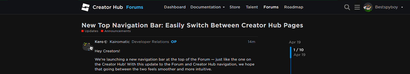 New Top Navigation Bar: Easily Switch Between Creator Hub Pages ...