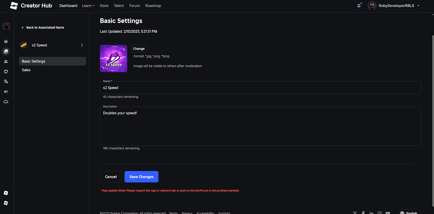 Unable to Update Gamepass and Developer Product Icons - Creator Hub (create.roblox.com) Bugs ...