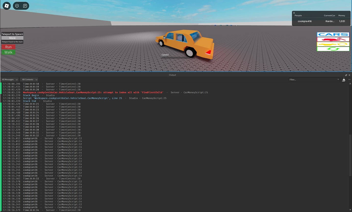 Drive to earn cash problem - Scripting Support - Developer Forum | Roblox