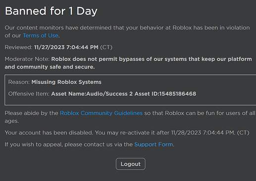 False Roblox ban appeals being rejected - Platform Usage Support ...