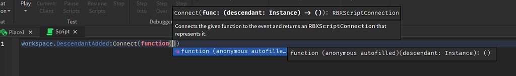 Using anonymous autofilled function when text cursor is in function param parentheses yields ...